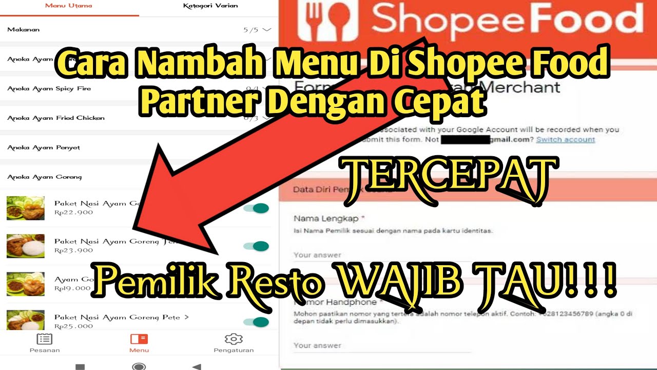 cara menambahkan menu di Shopee food tercepat - YouTube