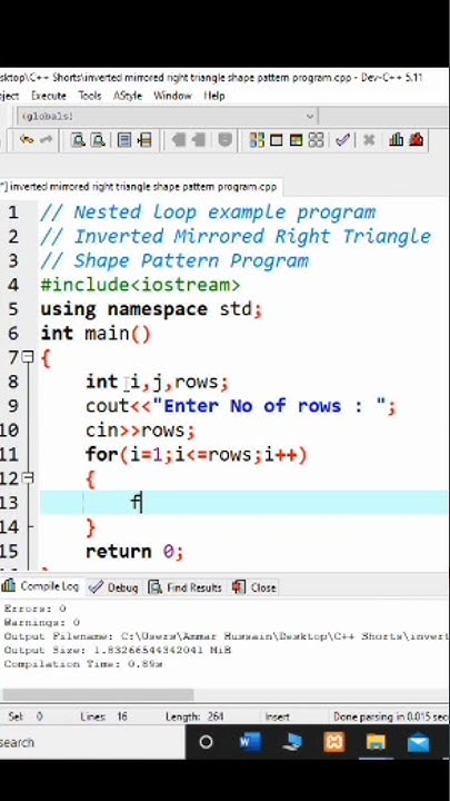 #83 Inverted Mirrored Right Triangle Shape Pattern Program in C++ | C++ Programming #shorts ...
