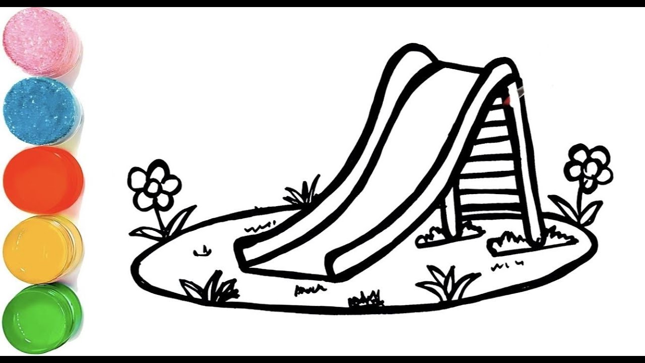 How To Draw Playground Slide Drawing | Rainbow Colour Slide Drawing ...