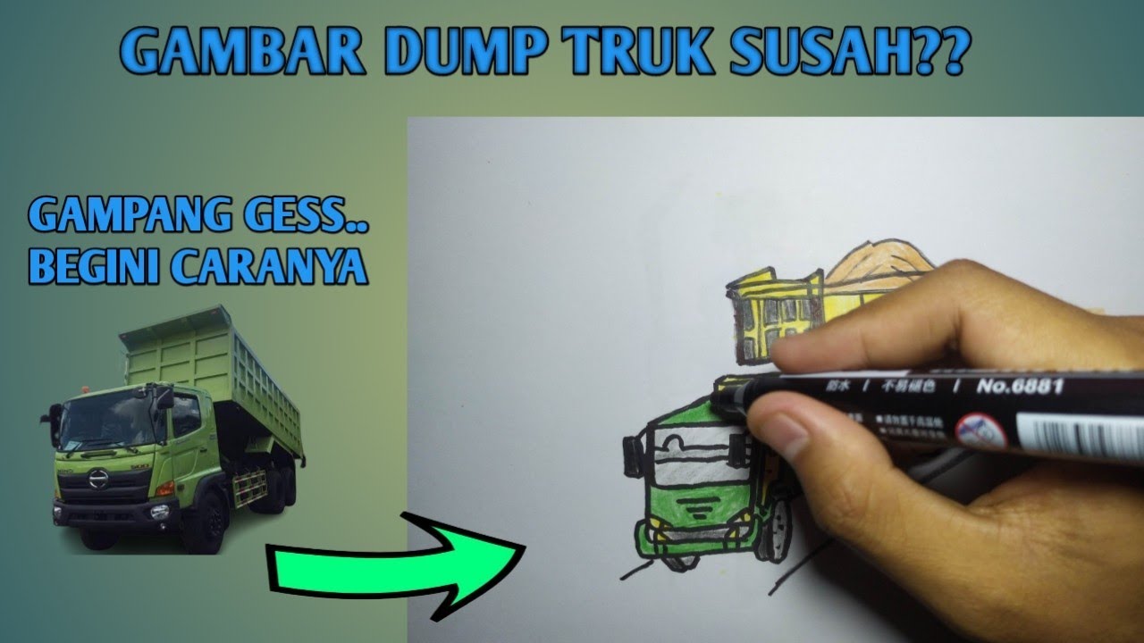 How to draw a dump truck/cara gambar truk pasir mudah - YouTube