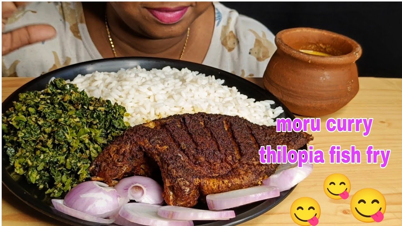 indian food eating 💯thilopia fish fry🐠cheera thoran🥗moru curry🍲 - YouTube