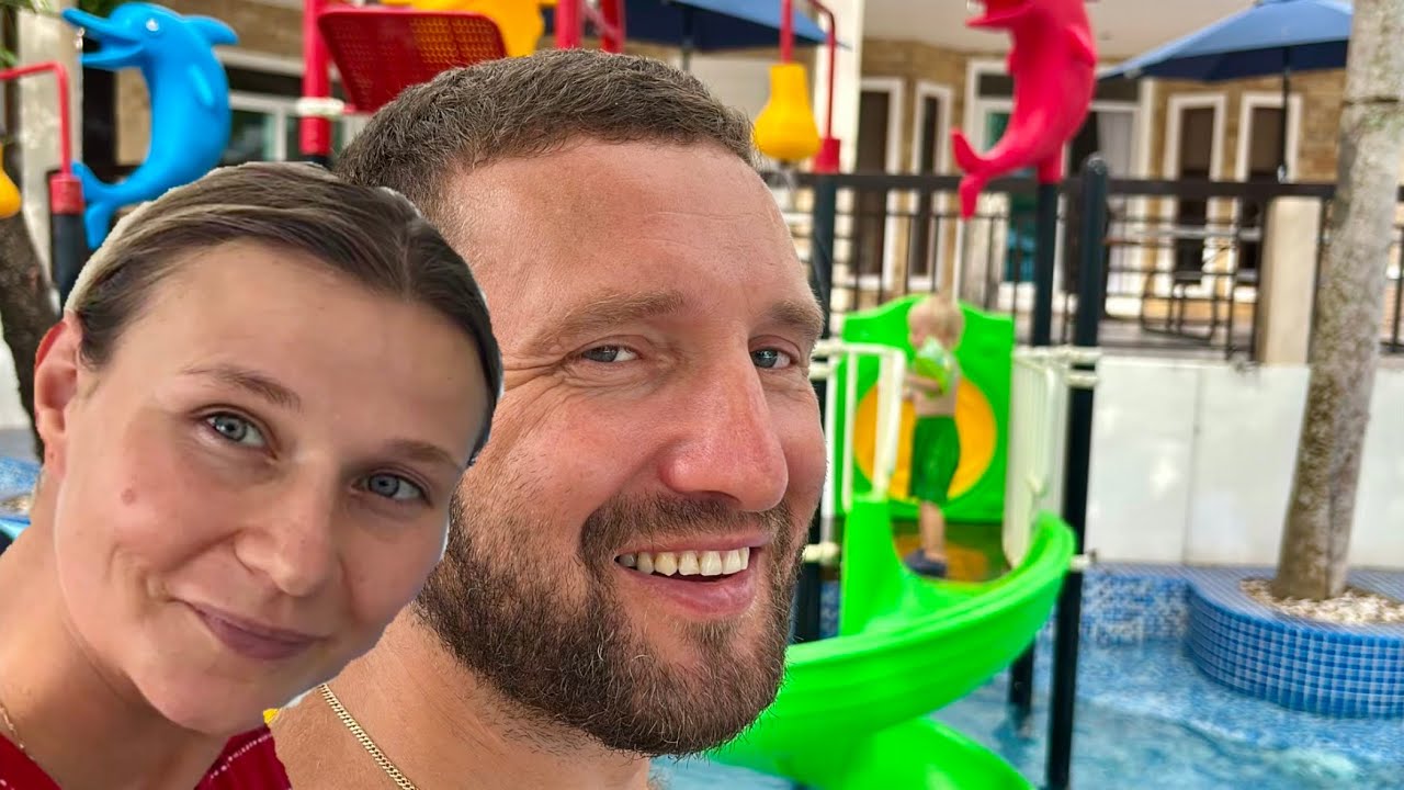 Playing with children in the pool at the Filipino resort Castle View ...