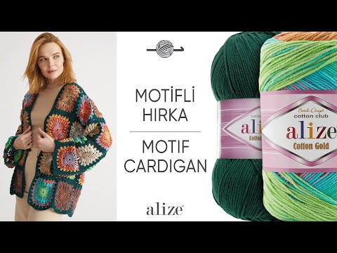 Alize Cotton Gold Batik ile Motifli Hırka • Motif Cardigan • Кардиган с Мотивом