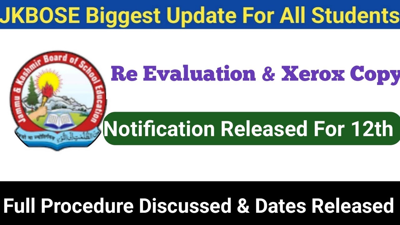 JKBOSE Class 12th Re Evaluation & Xerox Copy Dates Released 🔥 Full ...