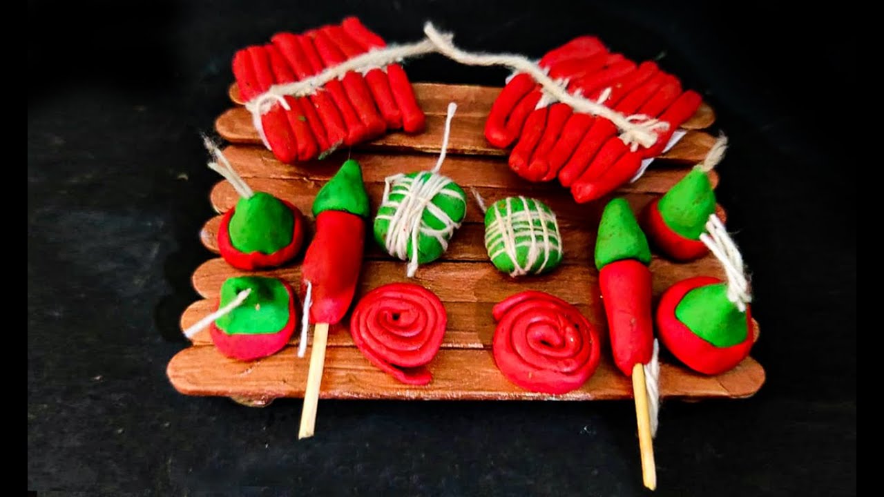 DIY Clay Art | Play Doh Cracker Making | Diwali 2020 | Miniature Crafts ...