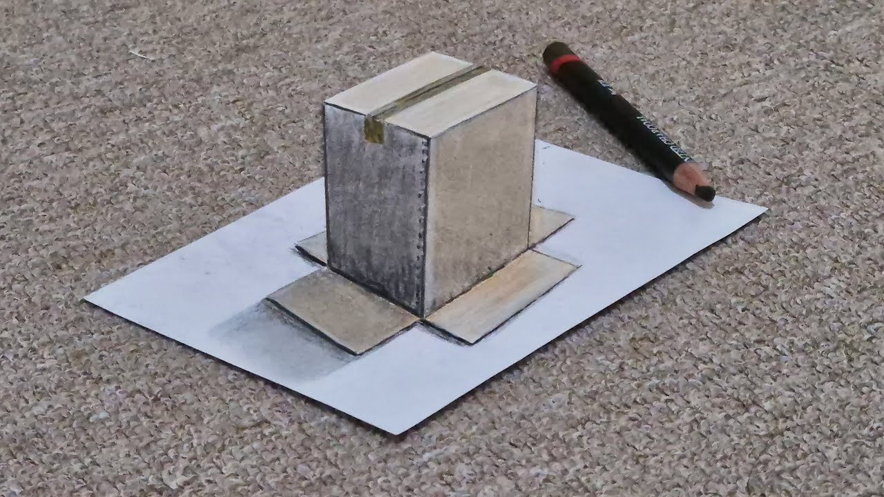 very easy 3d drawing box on paper for beginner - YouTube