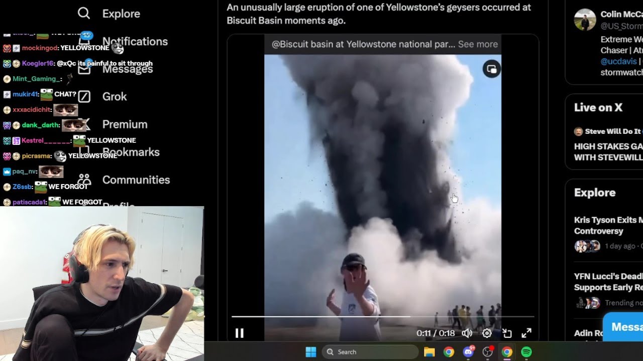 xQc reacts to Unusual Large Eruption in Yellowstone Geysers - YouTube