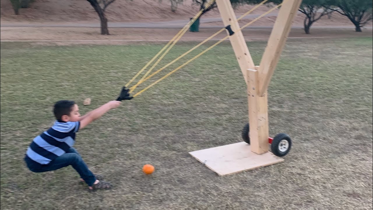 Pumpkin launch with giant slingshot - YouTube