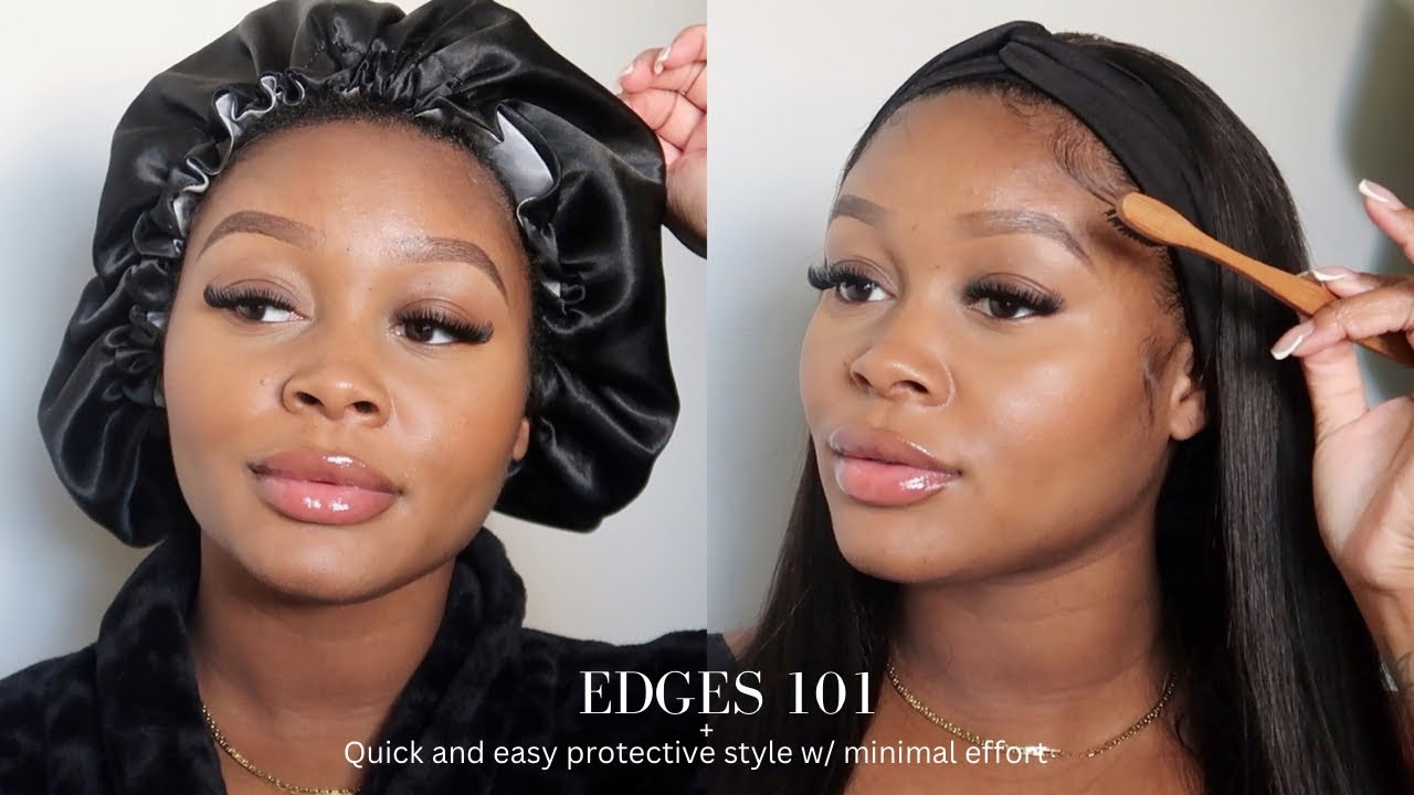 How I do my edges + Quick protective style - YouTube