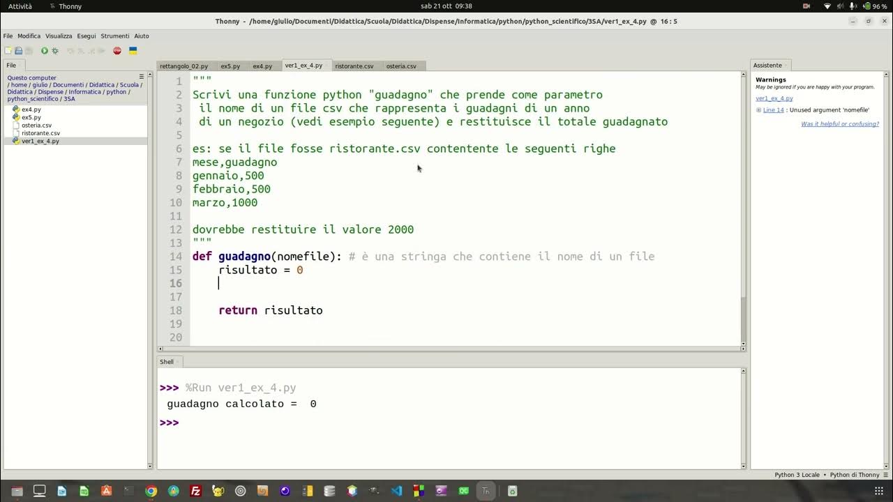 python - esercizi funzioni e file - calcola totale guadagni - YouTube