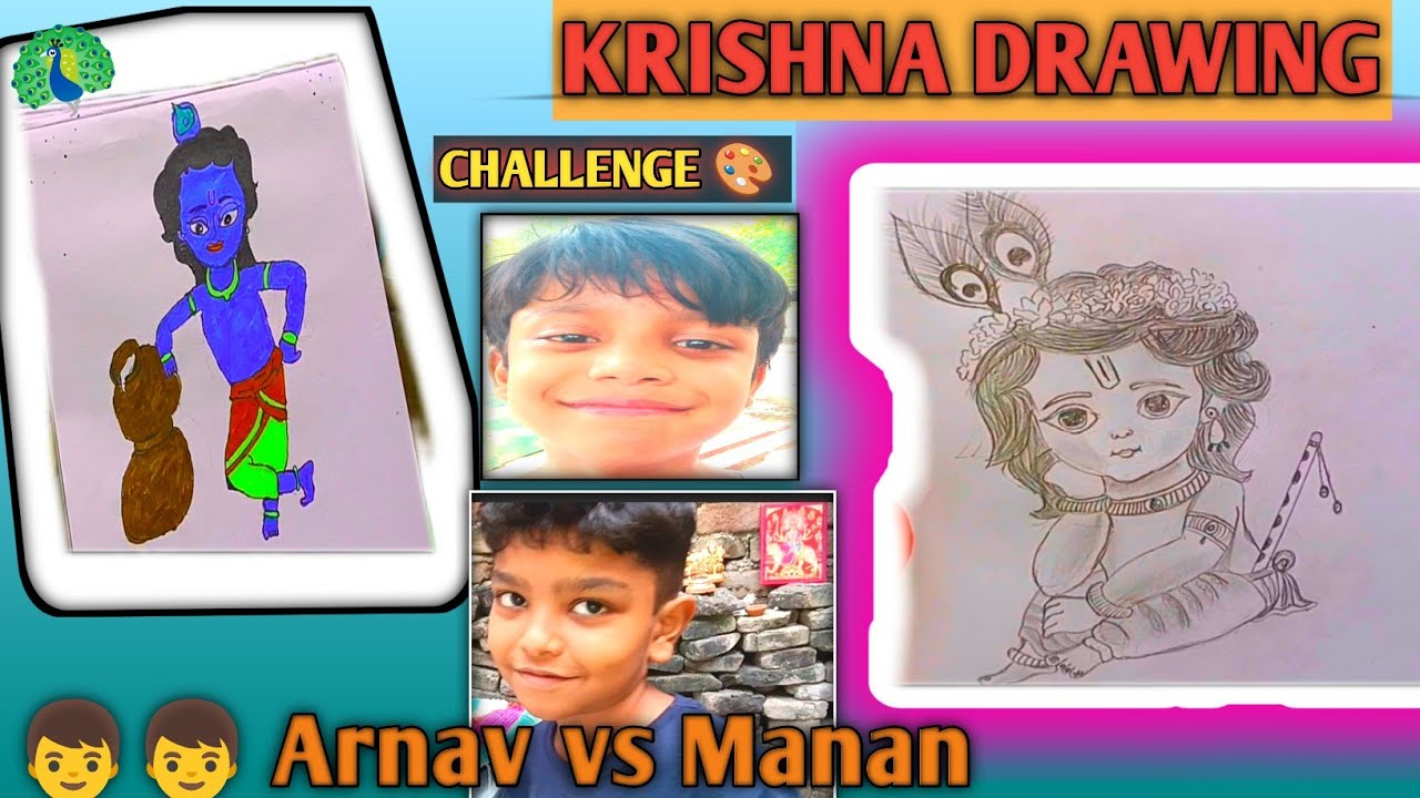 Arnav vs Manan | Krishna Ji Drawing Challenge 🎨 | Fun Family Vlog - YouTube