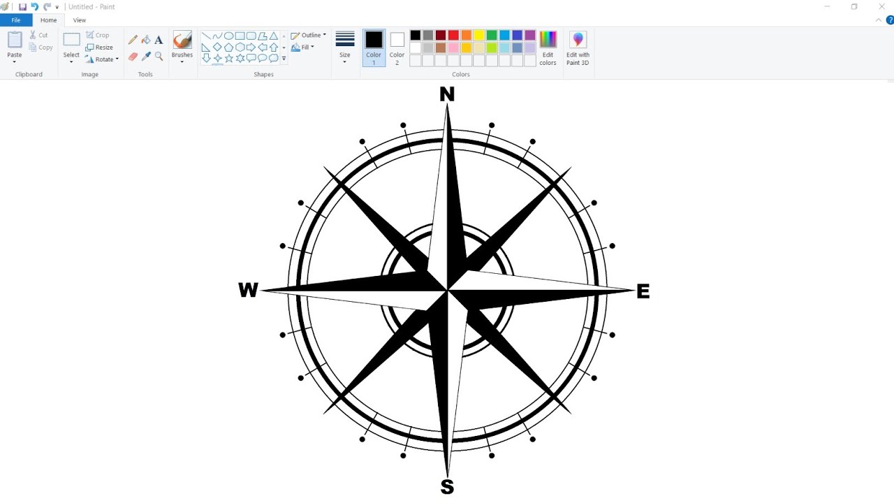 How to draw a Compass in Ms Paint | Compass Drawing | Ms Paint Drawing ...