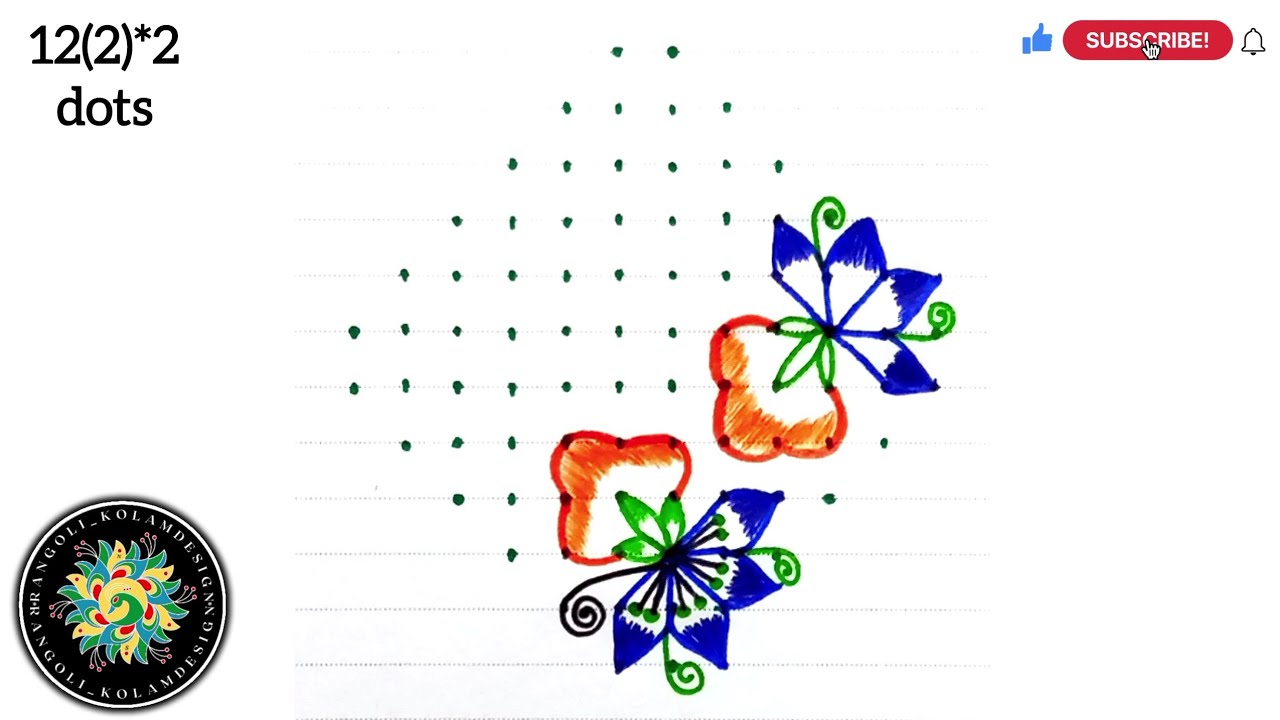 Simple rangoli design with 12 dots 2rows upto 2dots🪷Rangoli design with ...