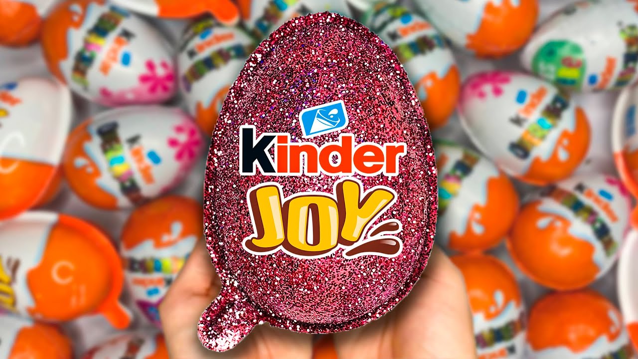 NEW! Glitter Pink Kinder Joy opening ASMR - A lot of Kinder Surprise ...