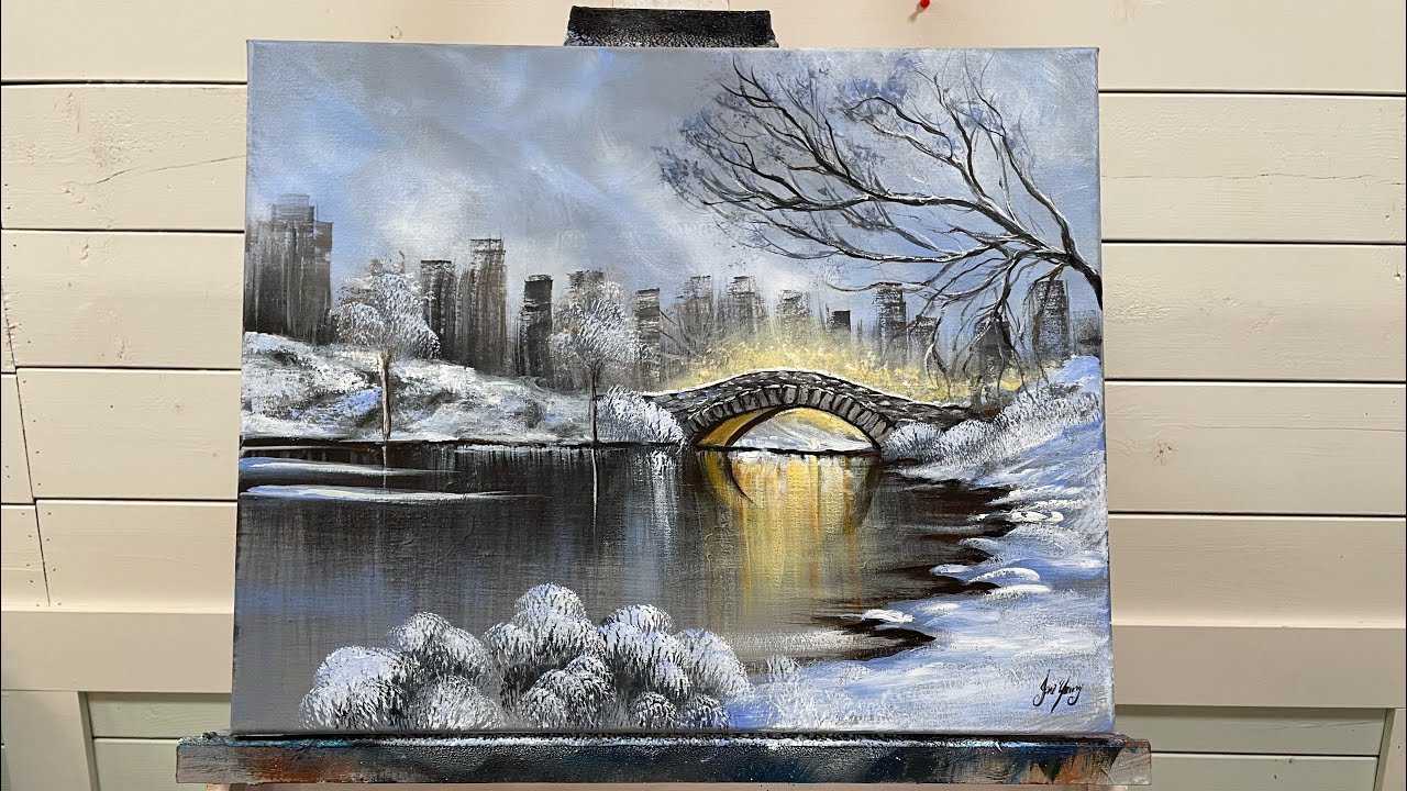 How To Draw And Paint OVER THE RIVER | WINTER BRIDGE / Painting ...