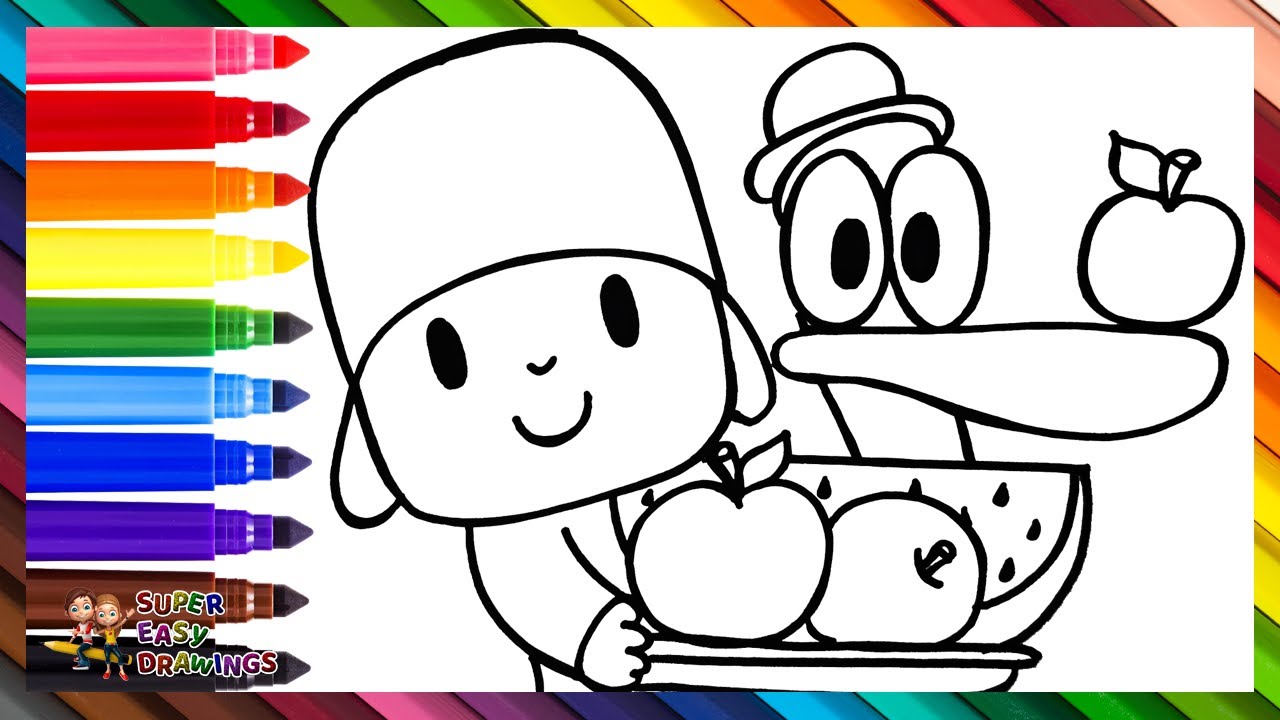Draw and Color Pocoyo and Pato with Fruits 👶🦆🍎🍊🍉🍏 Drawings for Kids ...