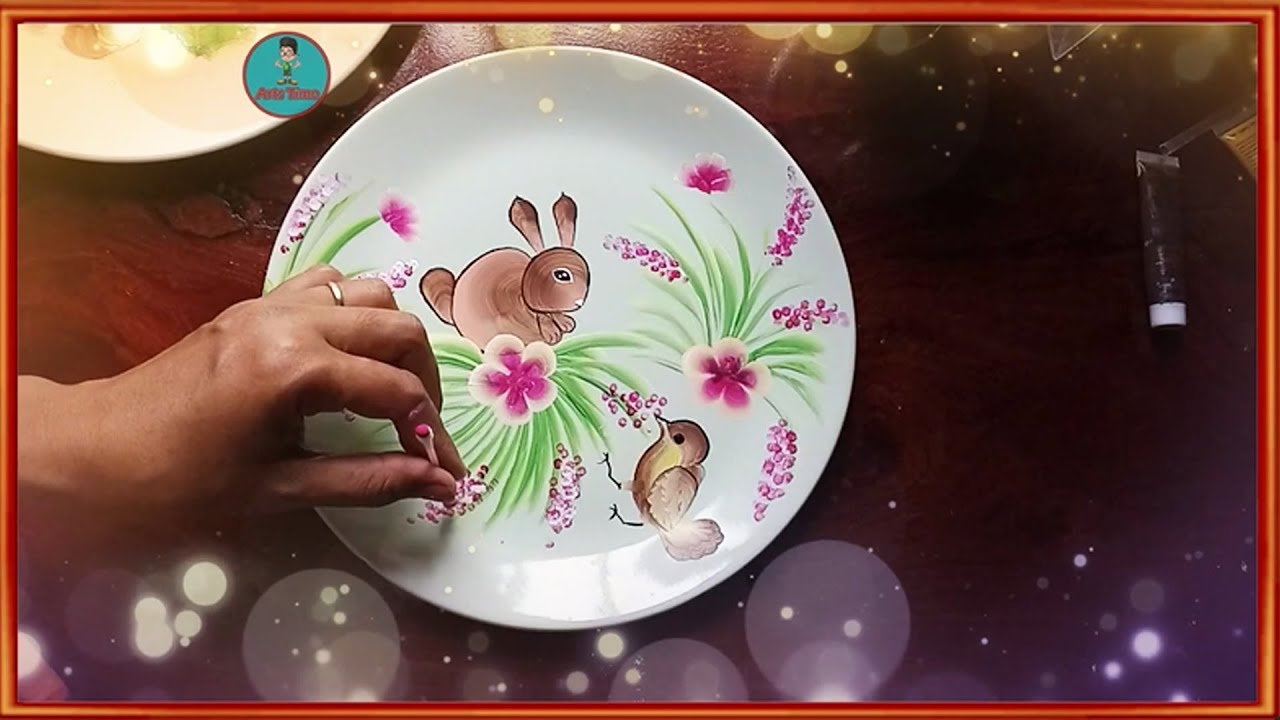 How to draw rabbit vs bird on the plate so cute - Arts Time - YouTube