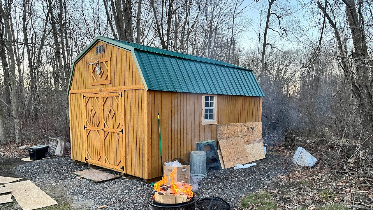 12x16 Off Grid Shed Tiny Cabin Update- Installed Windows and Off Grid ...