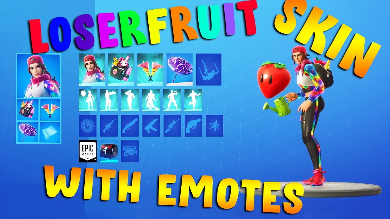 LOSERFRUIT Skin with all ICON Emotes and BattlePass Emotes (Fortnite ...