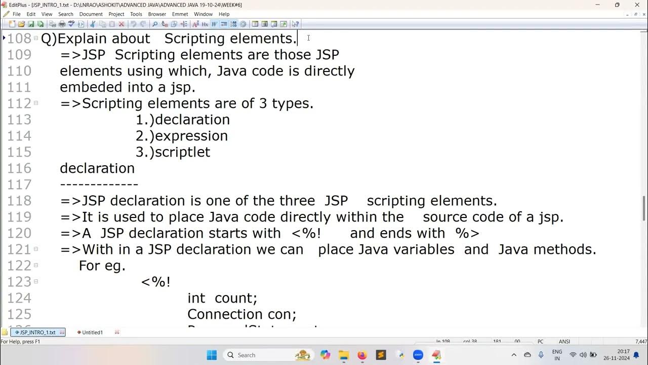 24. JSP SCRIPTING ELEMENTS By LN Rao | 26-NOV-24 | Ashok IT - YouTube