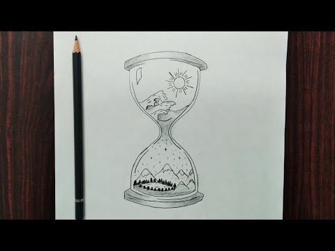 Çok Kolay Kum Saati İçinde Manzara Çizimi