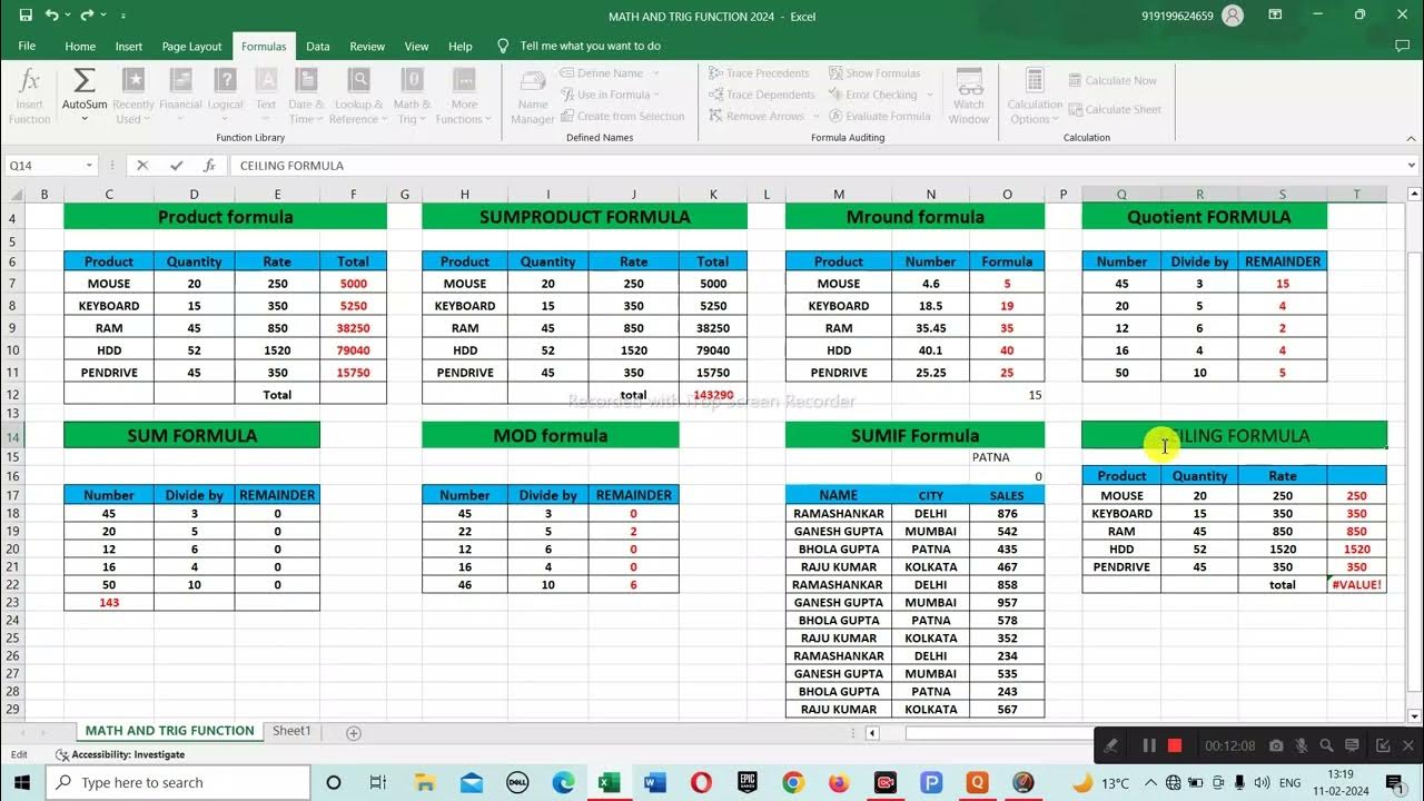 MATH AND TRIG FUNCTION ADVANCE EXCEL - YouTube