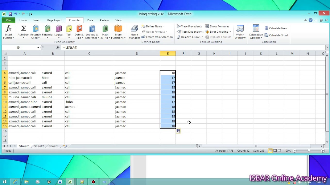 casharka barashada EXCEL formulas - YouTube