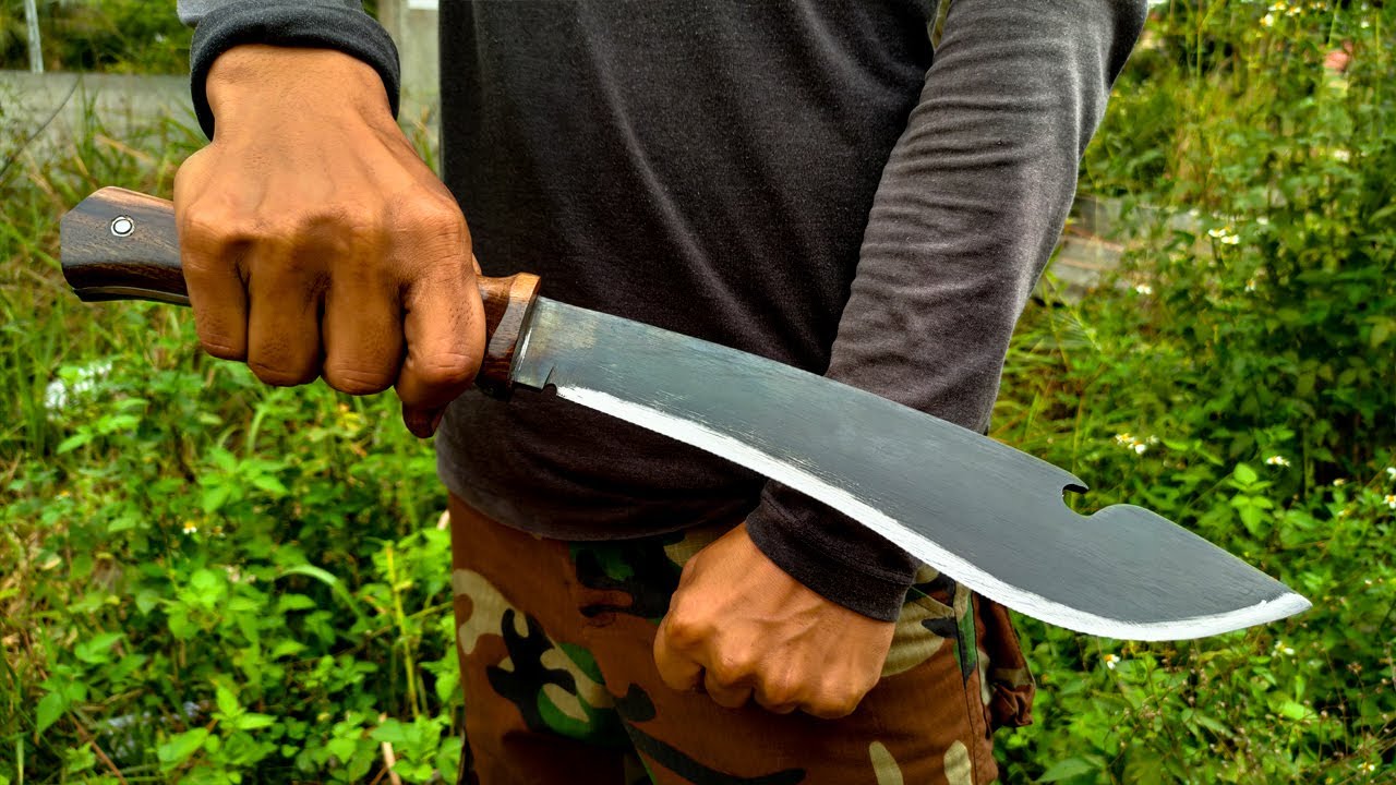 Knife Making - Forging a BEST survival machete out of Rusted Leaf ...