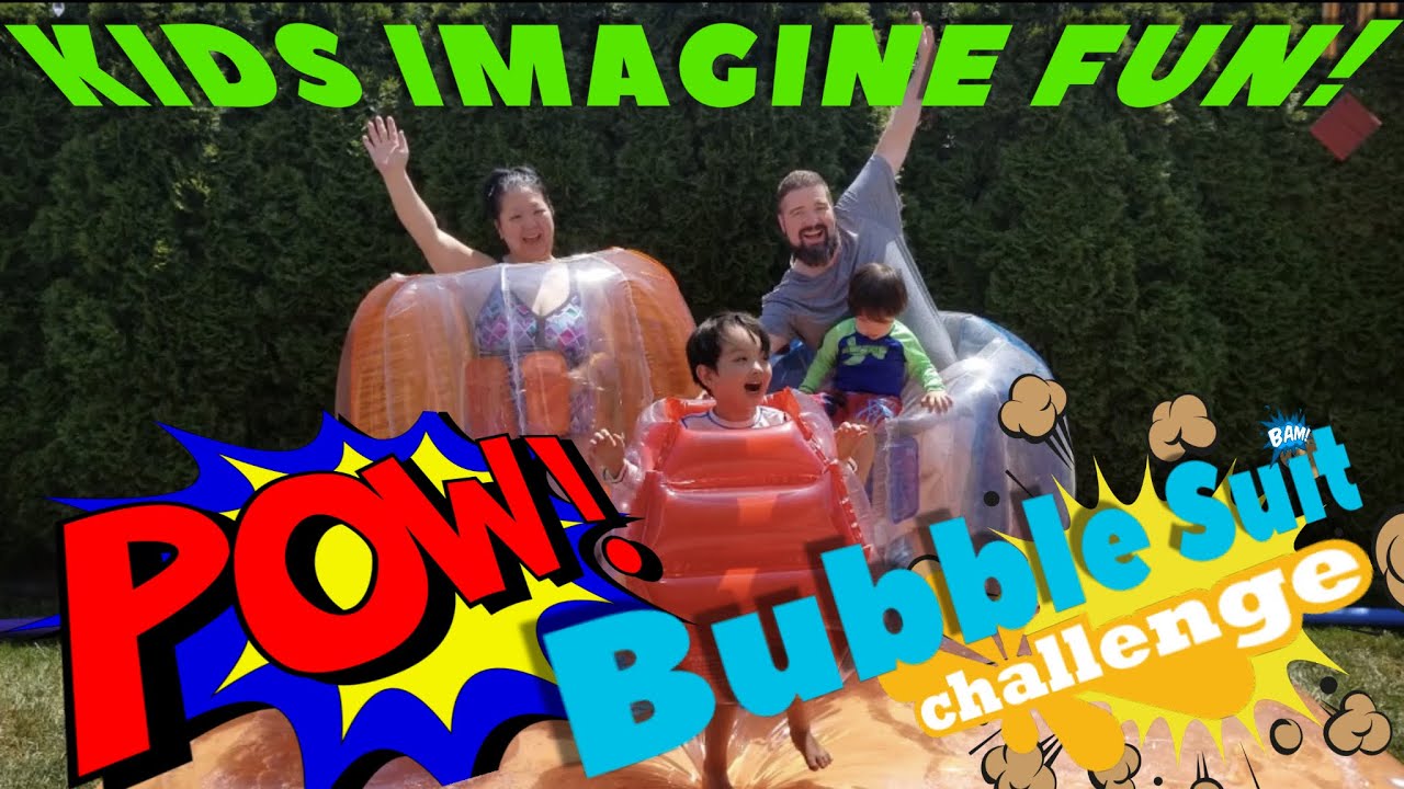 Inflatable Bubble Suit Challenge!!! KIDS IMAGINE FUN! - YouTube