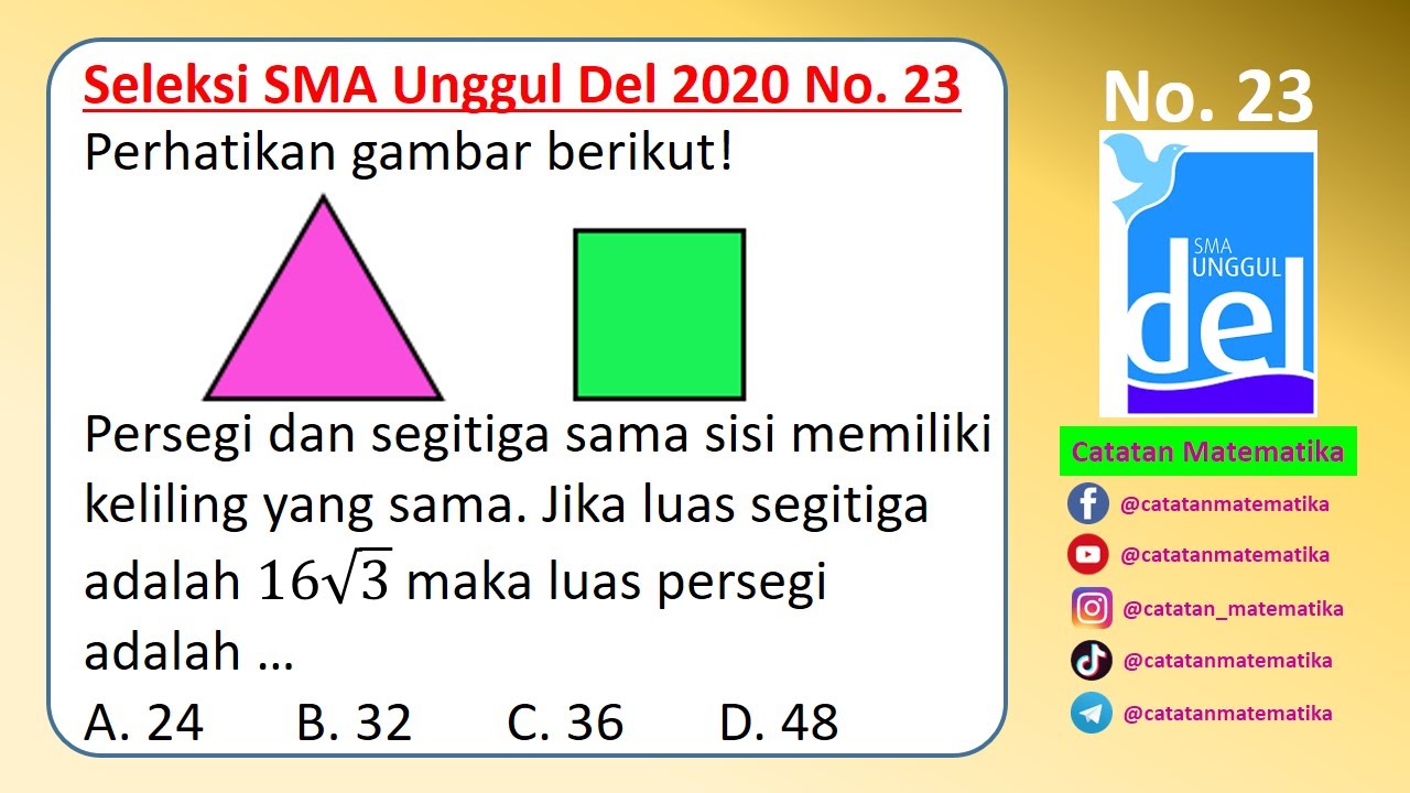 Pembahasan Soal SMA Del 2020 No. 23 - Soal Matematika Tes Masuk SMA ...