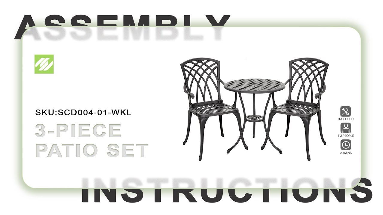 Nuu Garden® Outdoor 3-Piece Cast Aluminum Patio Set | ASSEMBLY ...