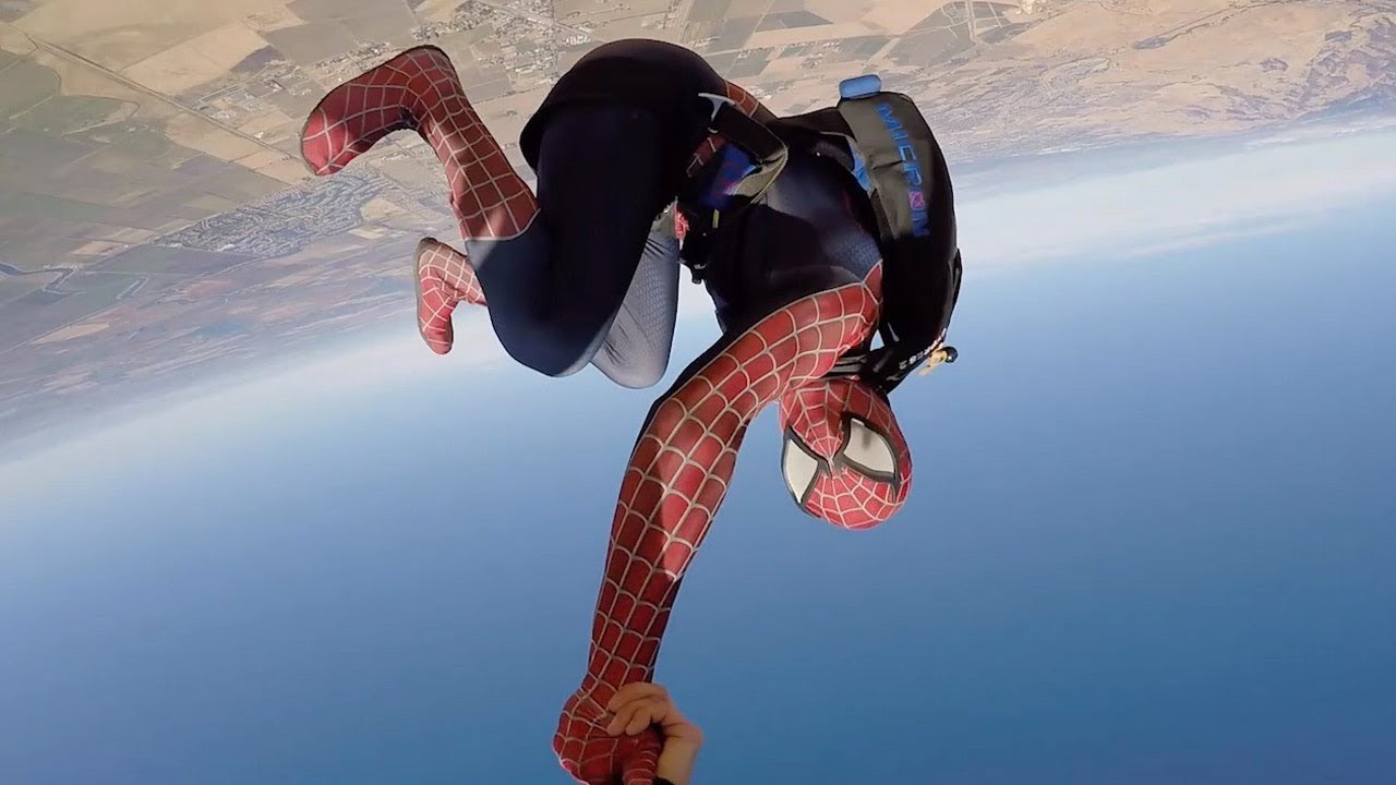 Incredible Moment Spiderman Skydives From Plane - YouTube