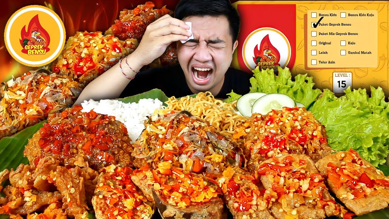 PERUT PANAS! MUKBANG SEMUA MENU AYAM GEPREK BENSU LEVEL 15 TERPEDAS | ASMR GEPREK BENSU - YouTube
