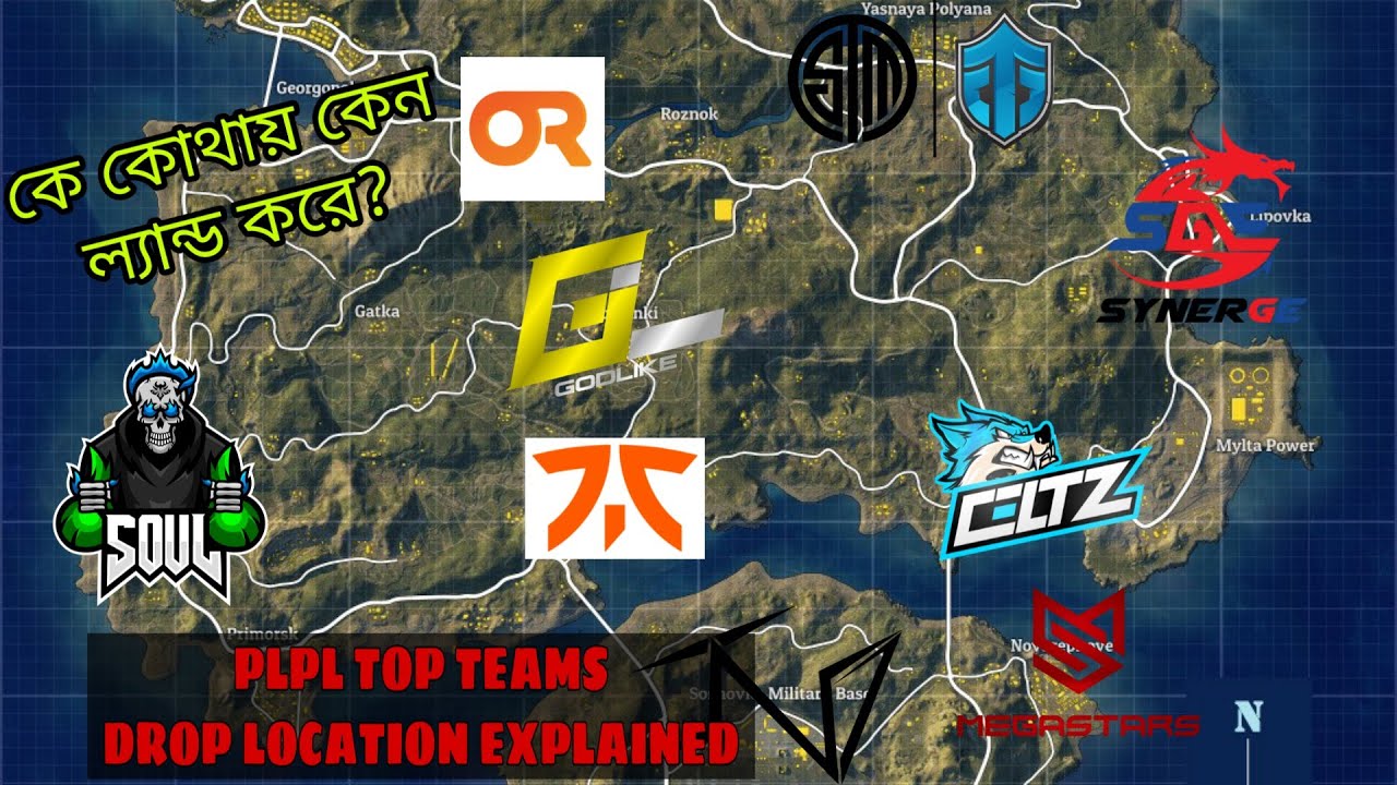 PMPL Top Teams Erangel Drop Location Explained ft Soul Celtz TSM Fnatic ...