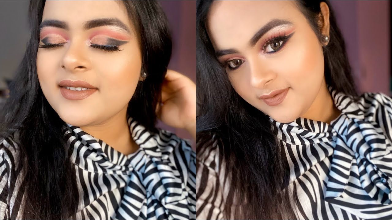 Double cut crease eye makeup tutorial || Burgundy and black eye makeup ...