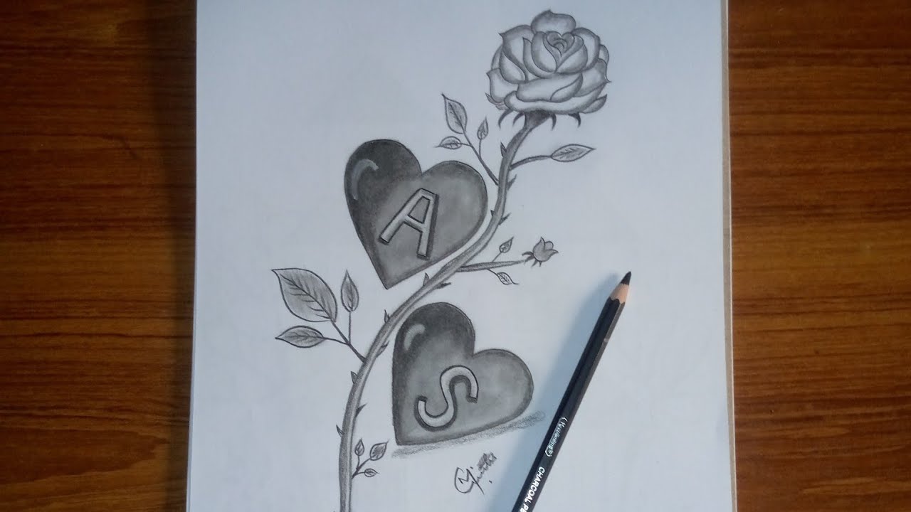 A S name status drawing||how to draw heart with flower#drawingtutorials ...