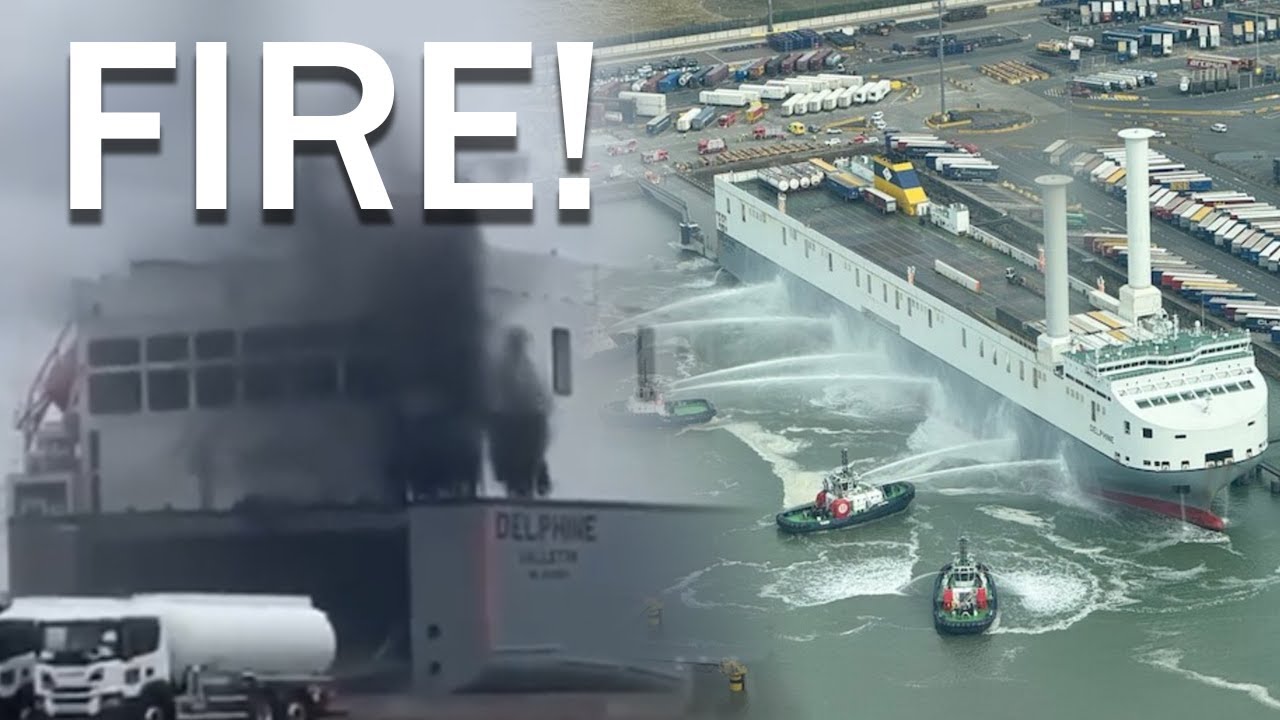 RoRo Ship Delphine Catches Fire with 60 EVs Onboard - YouTube