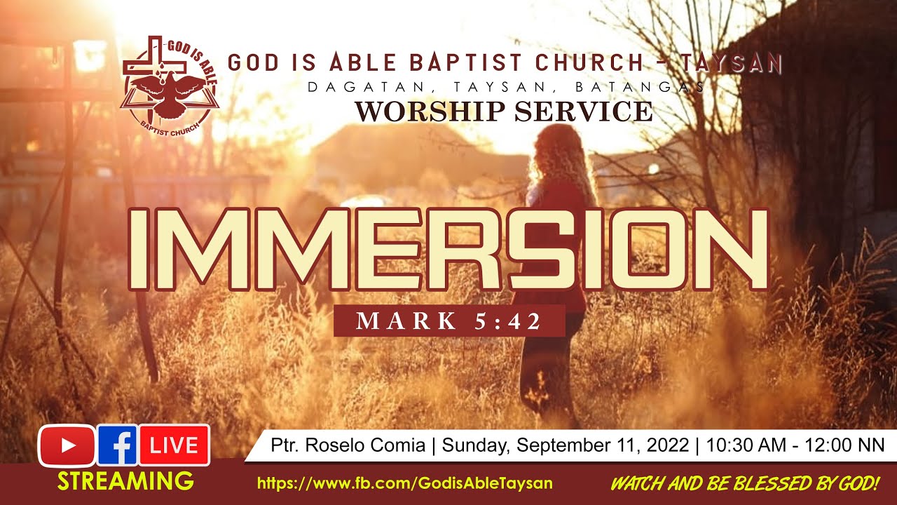 Worship Service - Immersion (Mark 5:42) - YouTube