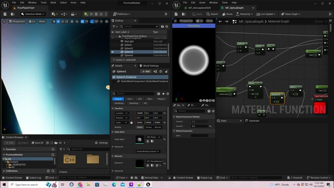 UE5 - Procedural Atmosphere Shader, working on inside/outside atmosphere transition and polish ...