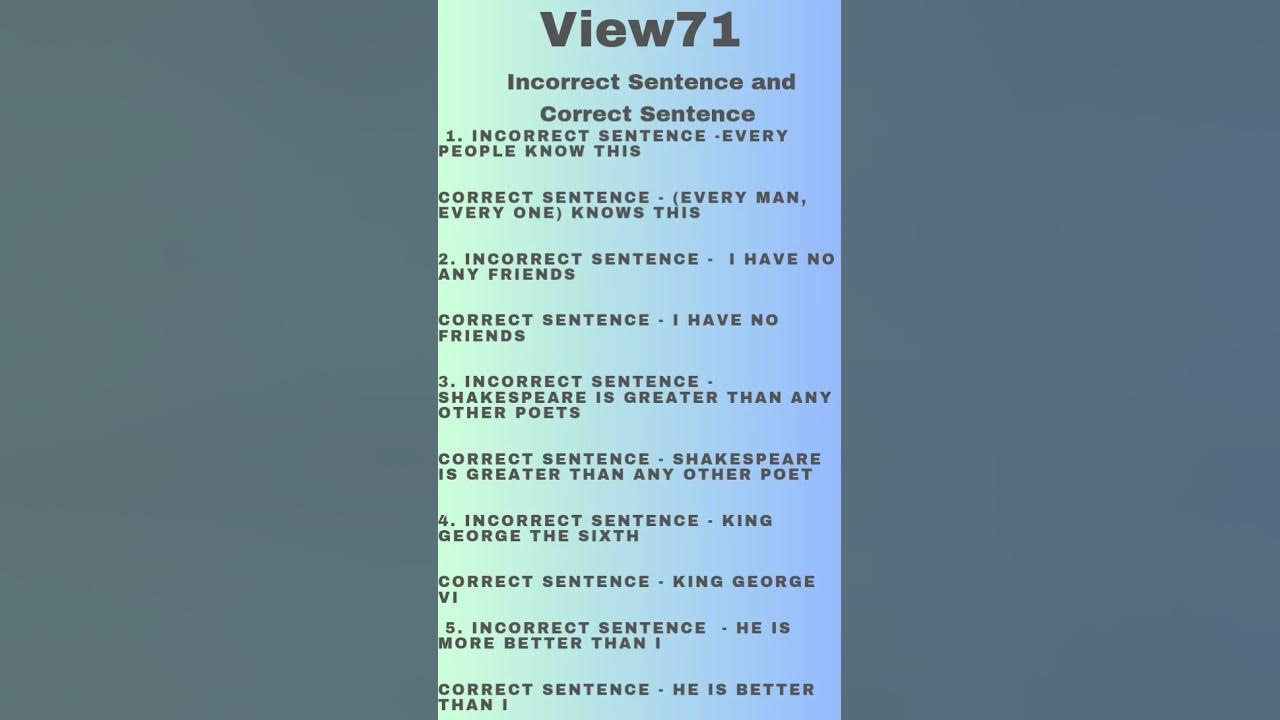 Spoken English View 71 Incorrect Sentence and Correct Sentence - YouTube