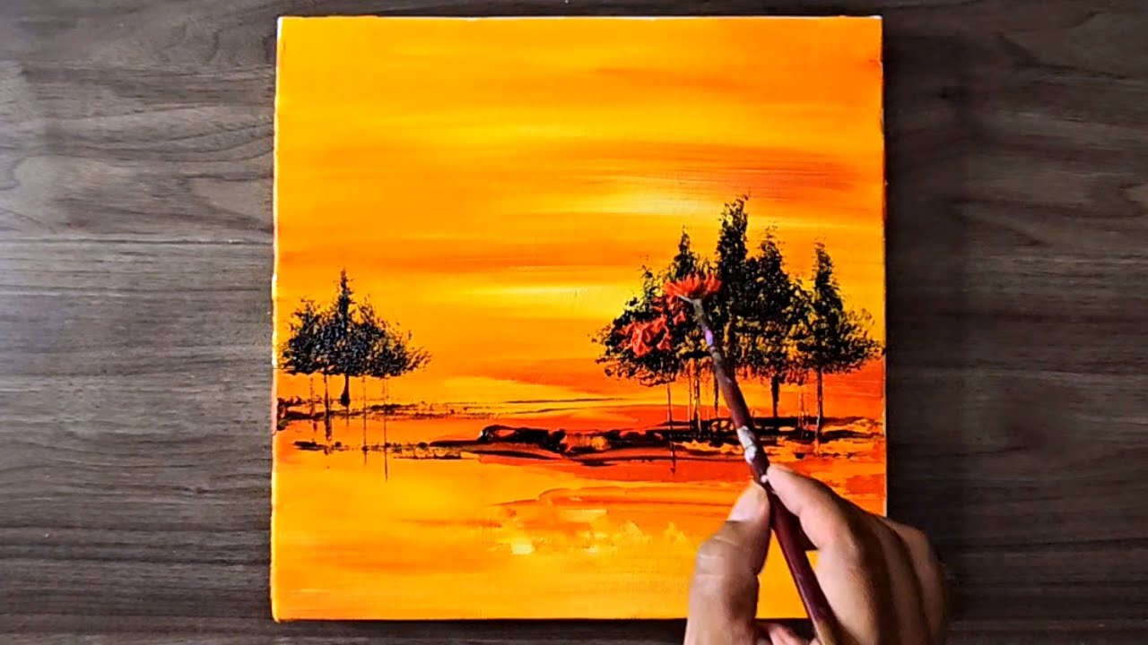 Easy Landscape Painting Using Acrylic Painting / Easy Painting Techniques - YouTube