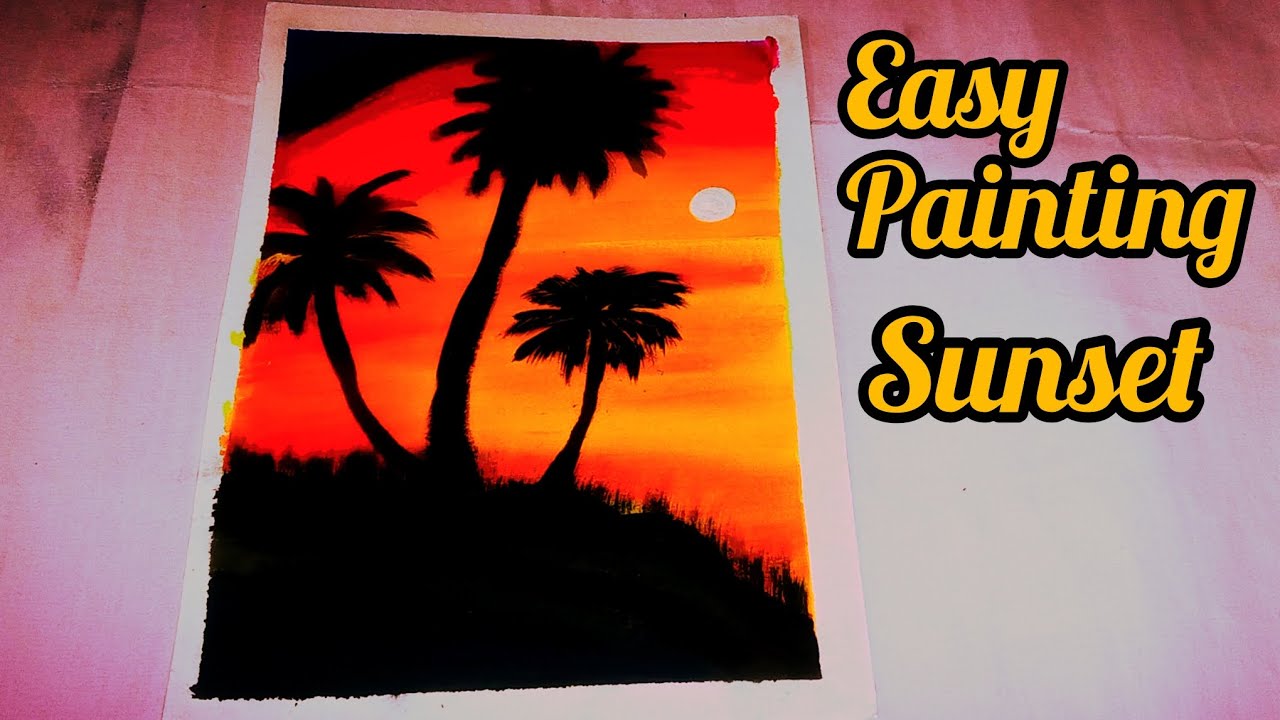 Sunset painting|landscape Painting|How to paint a Sunset|Easy Tree ...