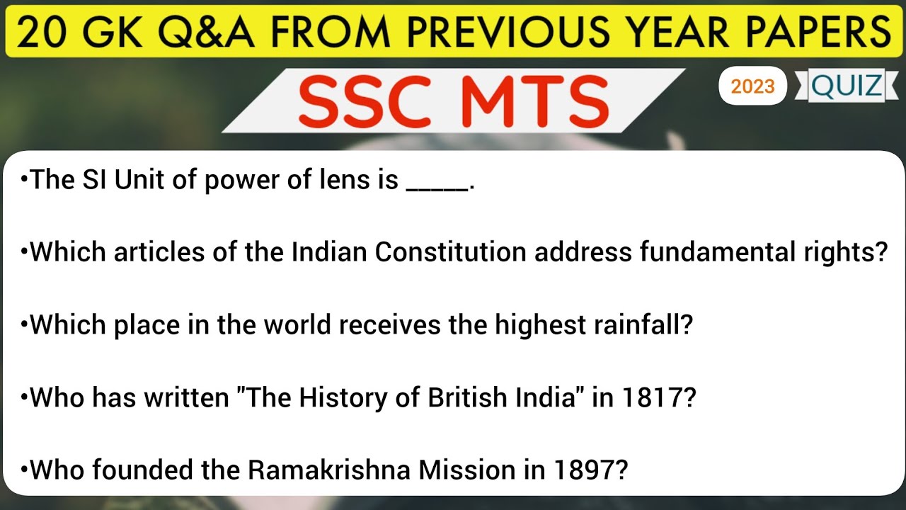 SSC MTS GK | MTS - 30 | Imp GK Q&A from previous year papers | #mts #gk ...