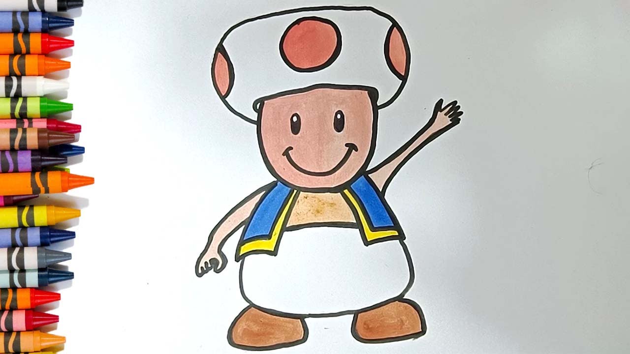 Toad From Super Mario Drawing & Colouring For Kids! How To Draw Toad ...