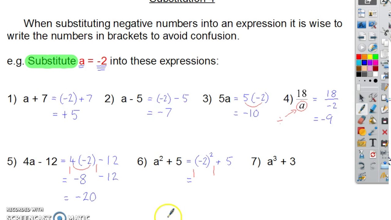 Substitution 4 - substituting negative numbers - YouTube