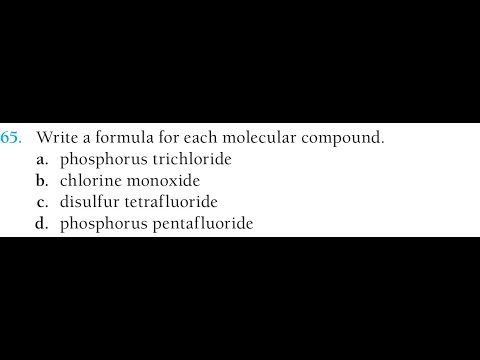 Write a formula for each molecular compound. a. phosphorus trichloride ...