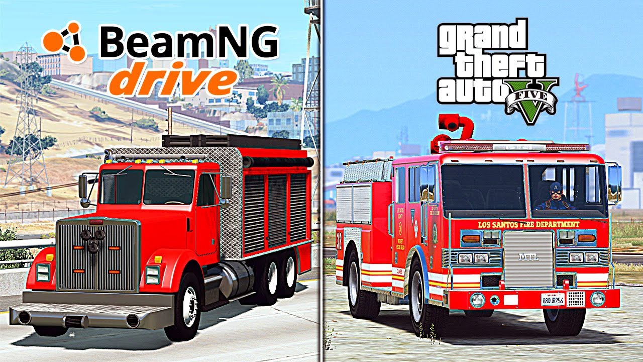 BeamNG Drive Fire Truck VS GTA 5 Fire Truck - which is better? - YouTube
