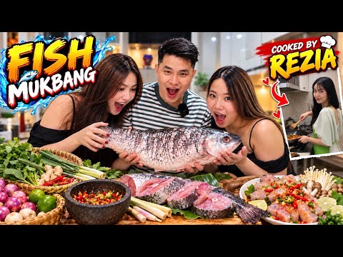 GIANT FISH MUKBANG! 🐟🔥 Rezia Cooked This HUGE Fish! #mukbang #eating #eatingshow #funny #shortsfeed