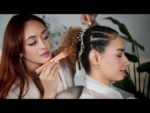 ASMR Natural Curly Bridal Hairstyle | Curl Defining, Braiding & Elegant Soft Touches | Perfectionist