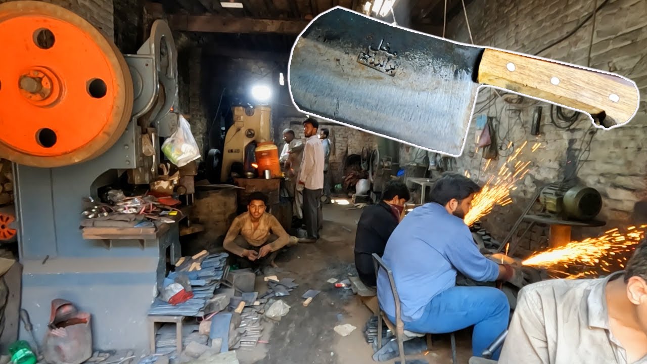 Process sharp butchers knife making in the factory | Meat cleaver ...